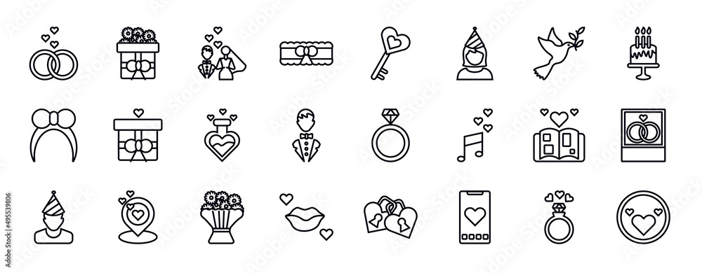 birthday and party editable line icons set. birthday and party thin ...