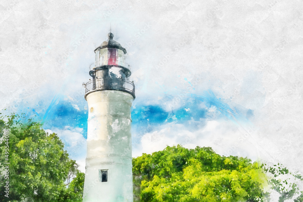 Watercolor painting illustration of Lighthouse isolated on white ...