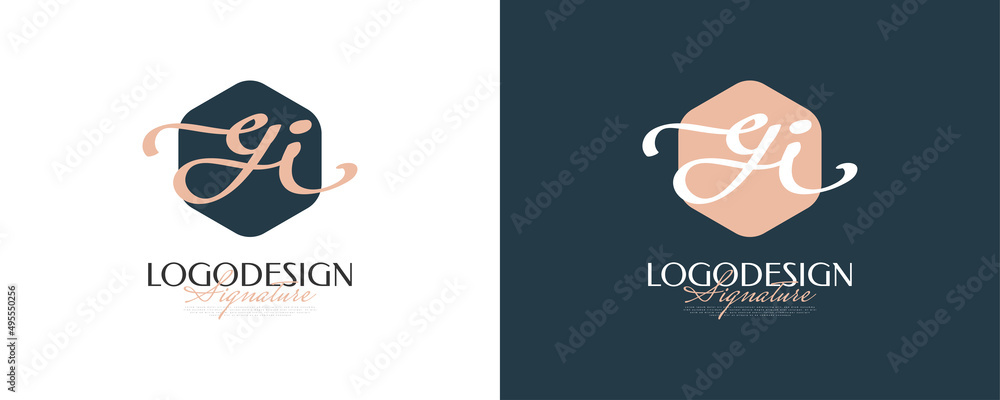 Initial G and I Logo Design in Elegant and Minimalist Handwriting Style ...