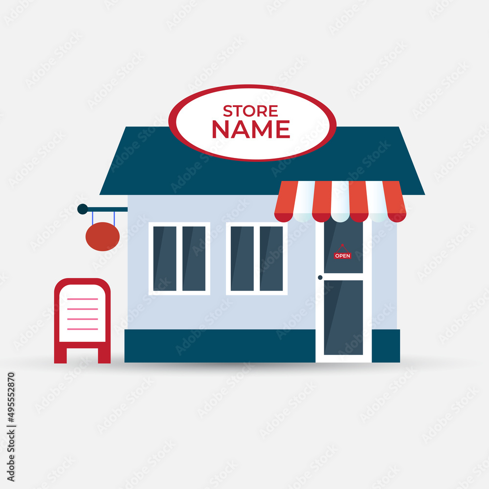 Flat design shop cartoon vector. Simple and clean house shop vector ...