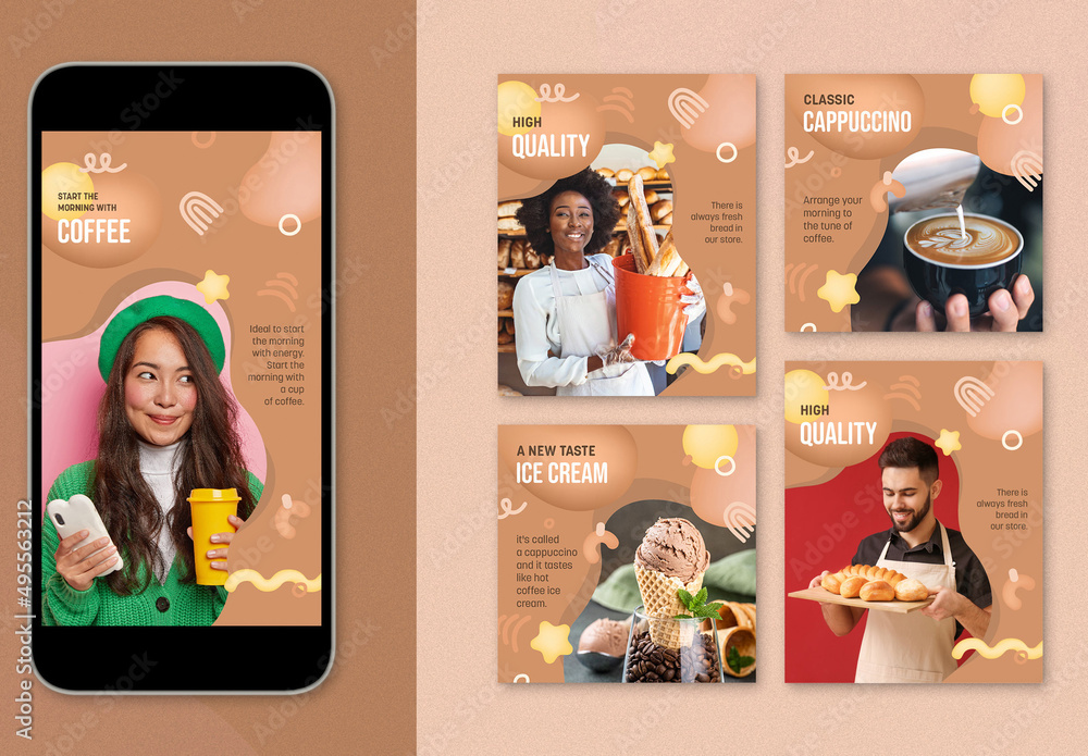 Cafe Social Media Set Stock Template | Adobe Stock