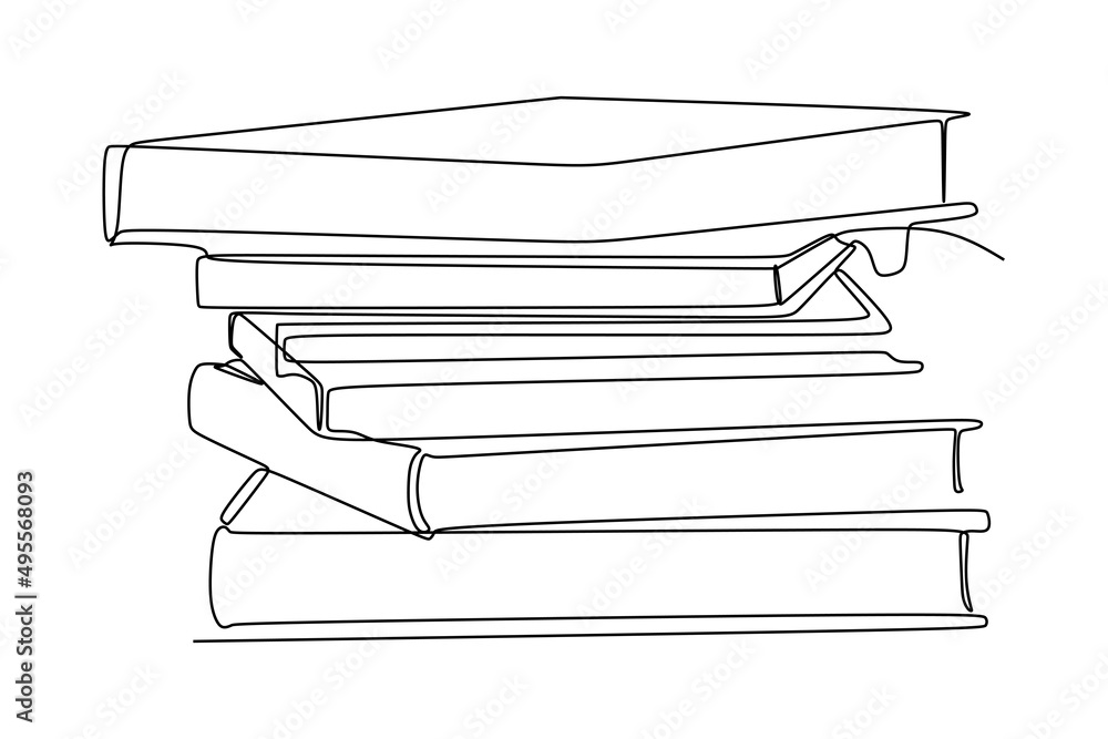 Continuous one line drawing of a stack of books. Vector illustration ...