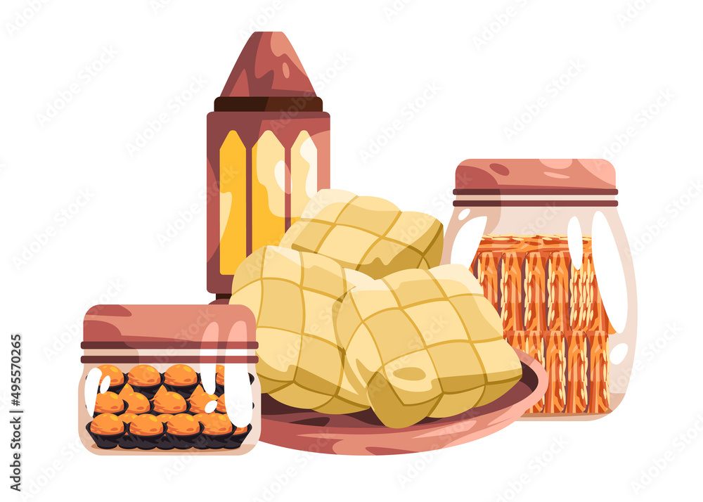 Ketupat and cookies cheese stick Indonesia food festival during Lebaran ...