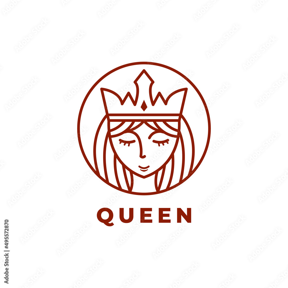 Vetor de Queen beauty face logo in line art style with crown, woman ...