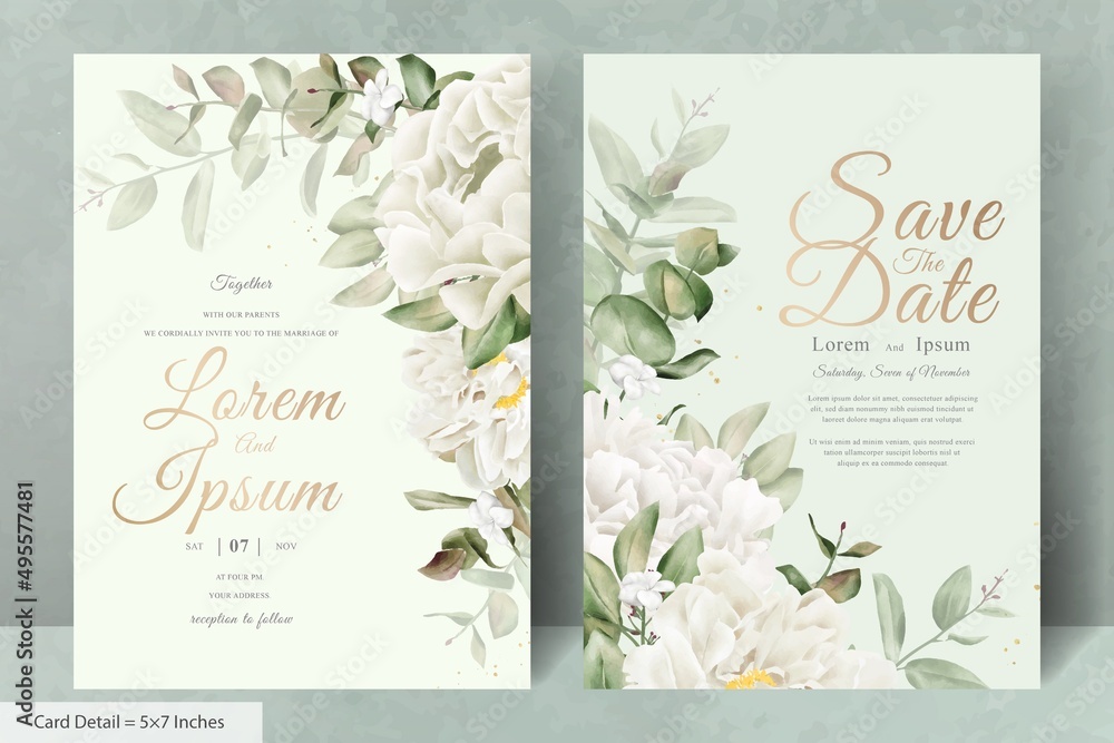 Realistic Watercolor Floral Wedding Invitation Card Template with Hand ...