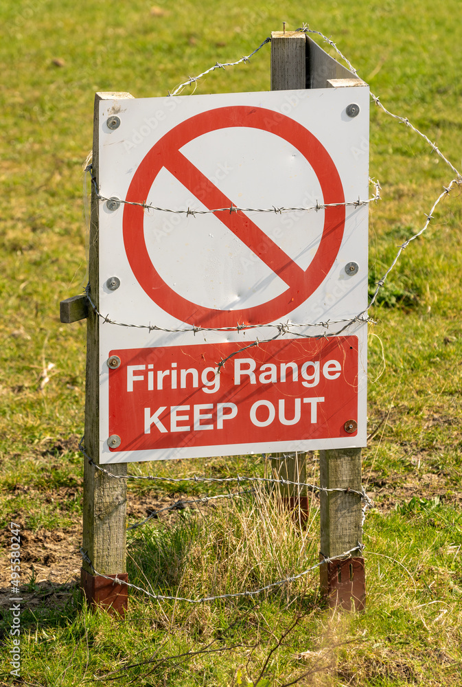 Firing range warning sign Stock Photo | Adobe Stock
