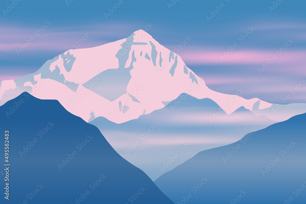 Fantasy on the theme of the mountain landscape. Vector drawing of Mount ...