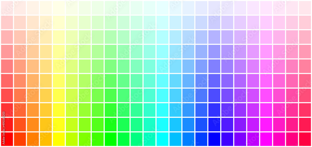 Color table, chart of tints of 24 hues. Bright colorful scale by adding ...