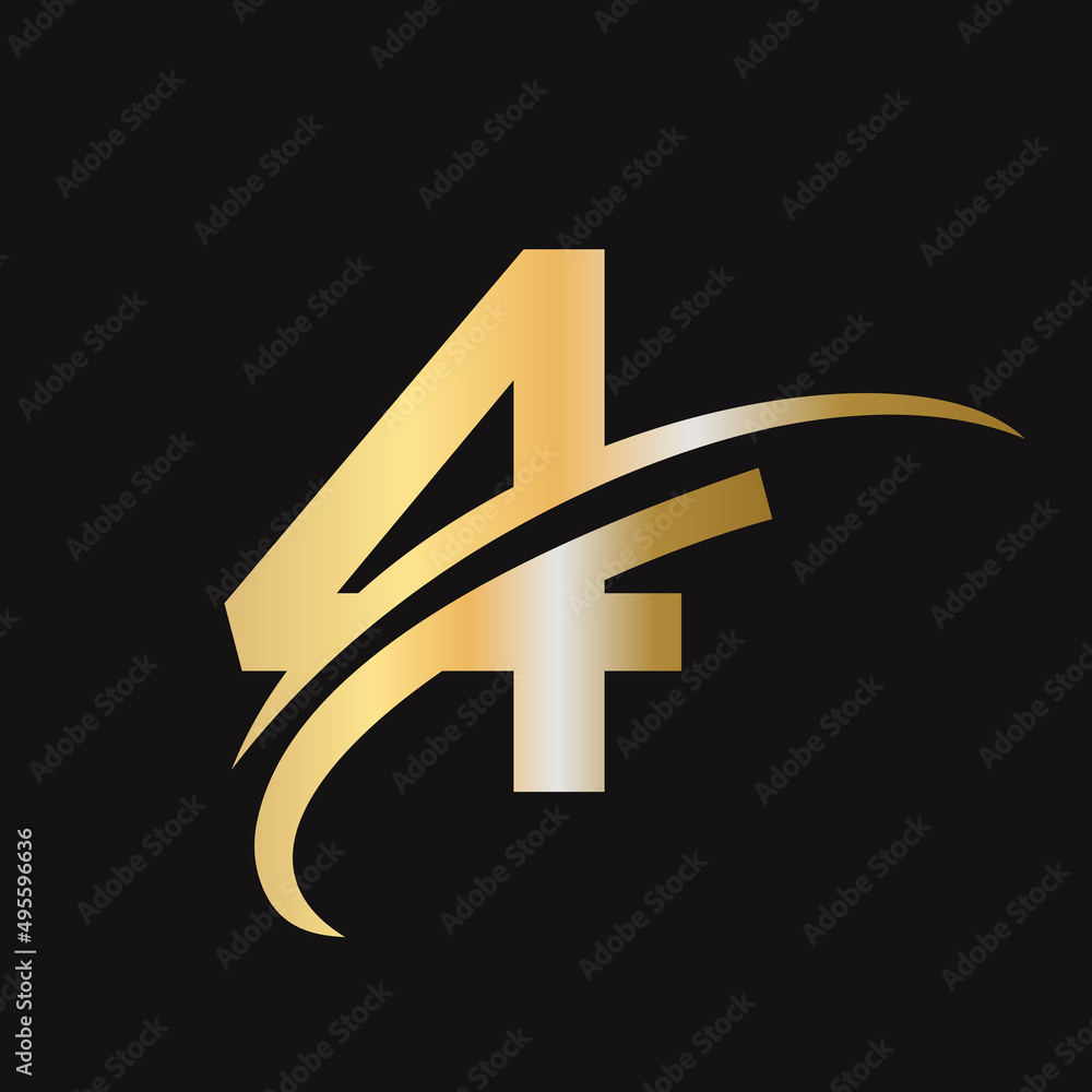 Initial letter 4 logo design with swoosh sign. 4 logotype based ...