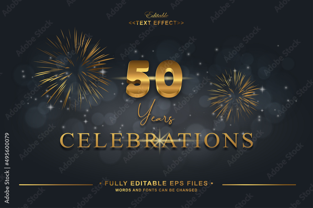 editable gold and black for 50 th celebration text effect.typhography ...
