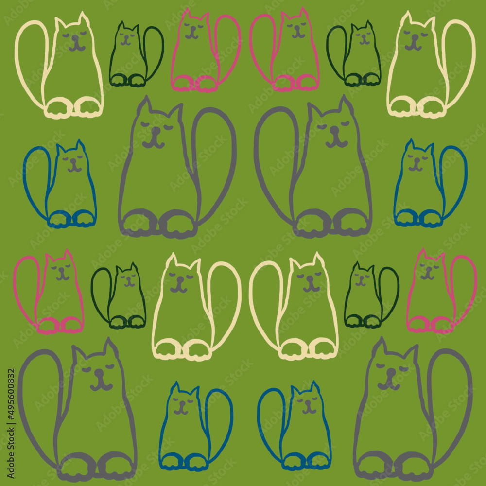 cat, linart cat,linear drawing of a cat,a balding cat,color linear ...