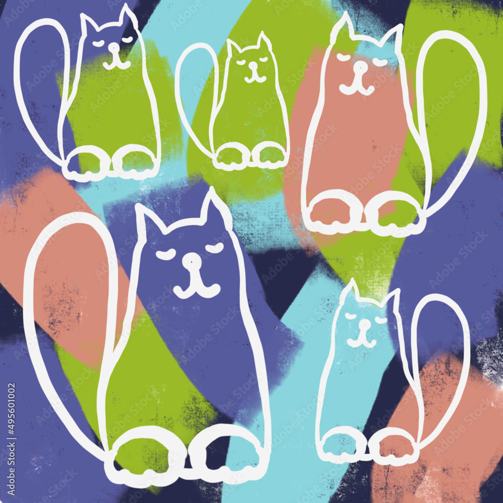 Photo & Art Print cat, linart cat,linear drawing of a cat,a balding cat ...