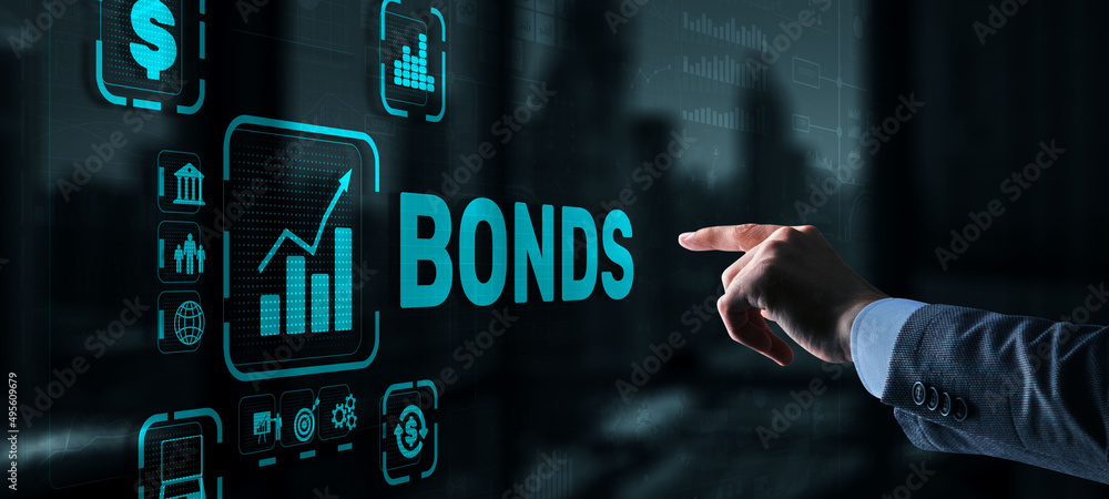Businessman clicks a bonds virtual screen. Bond Finance Banking ...