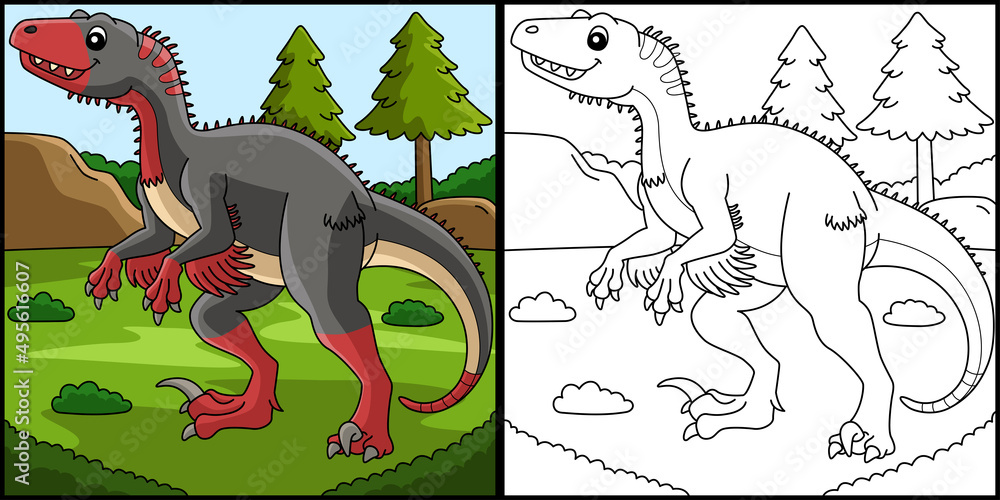 Utahraptor Dinosaur Coloring Page Illustration Stock Vector | Adobe Stock