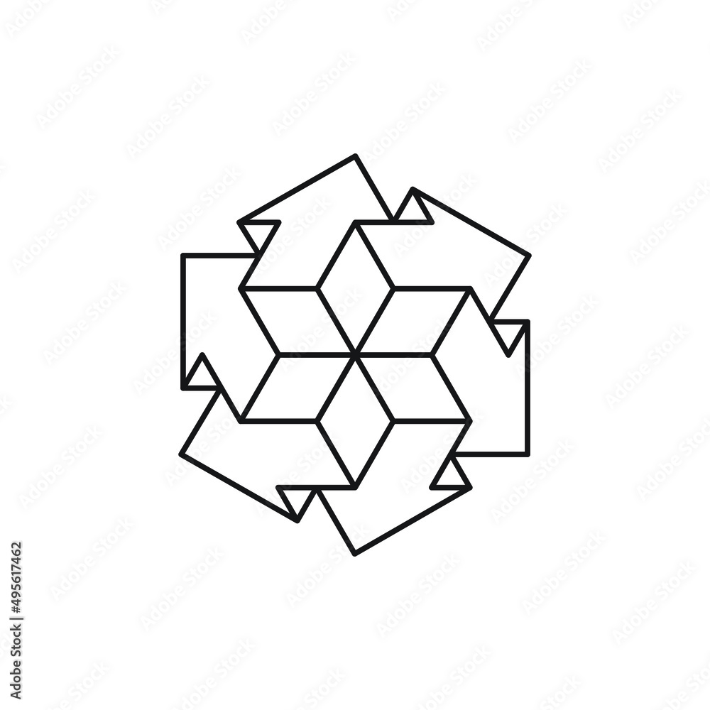 3d symmetrical line art design of several block arrows pointing in all ...