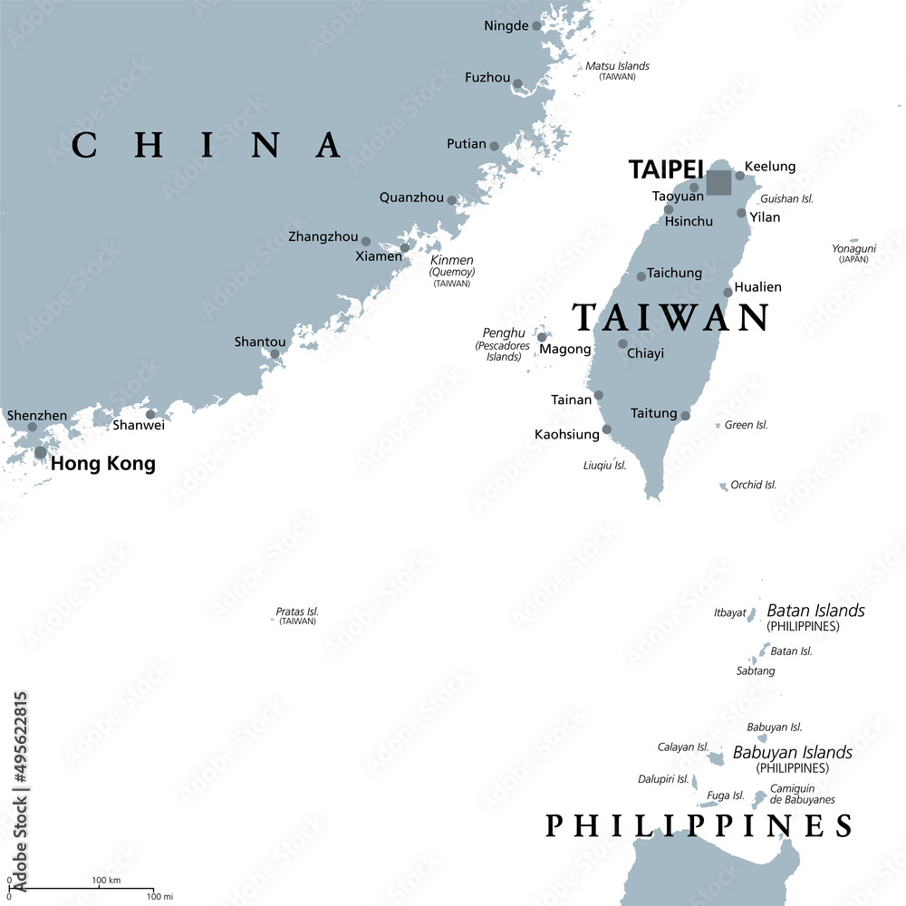 Taiwan Area, gray political map, with capital Taipei. Free Area of the ...
