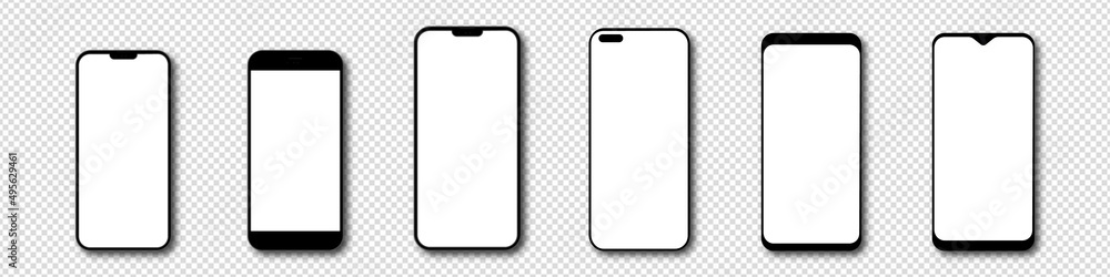 Set of vector modern phones with blank screen on transparent background ...