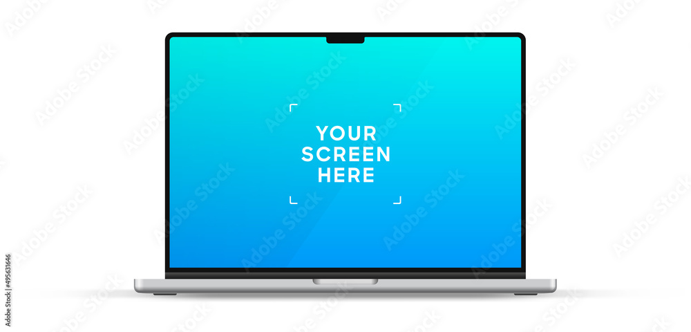 Modern laptop mockup front view, isolated on white background. Notebook ...