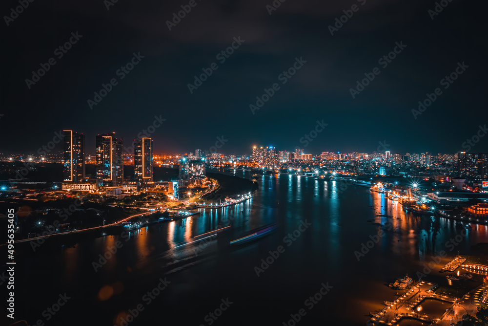 Poster Aerial view of Bitexco Tower, buildings, roads, Thu Thiem 2 ...