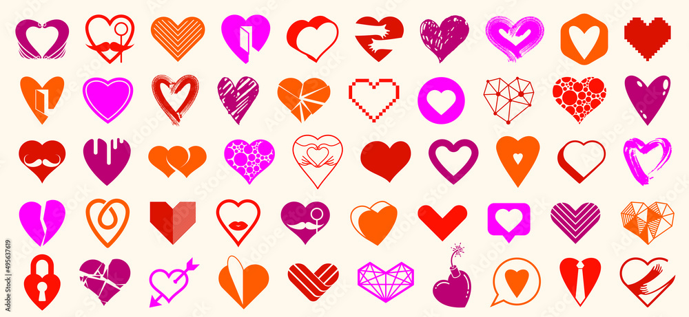 Hearts big vector set of different shapes and concepts logos or icons ...