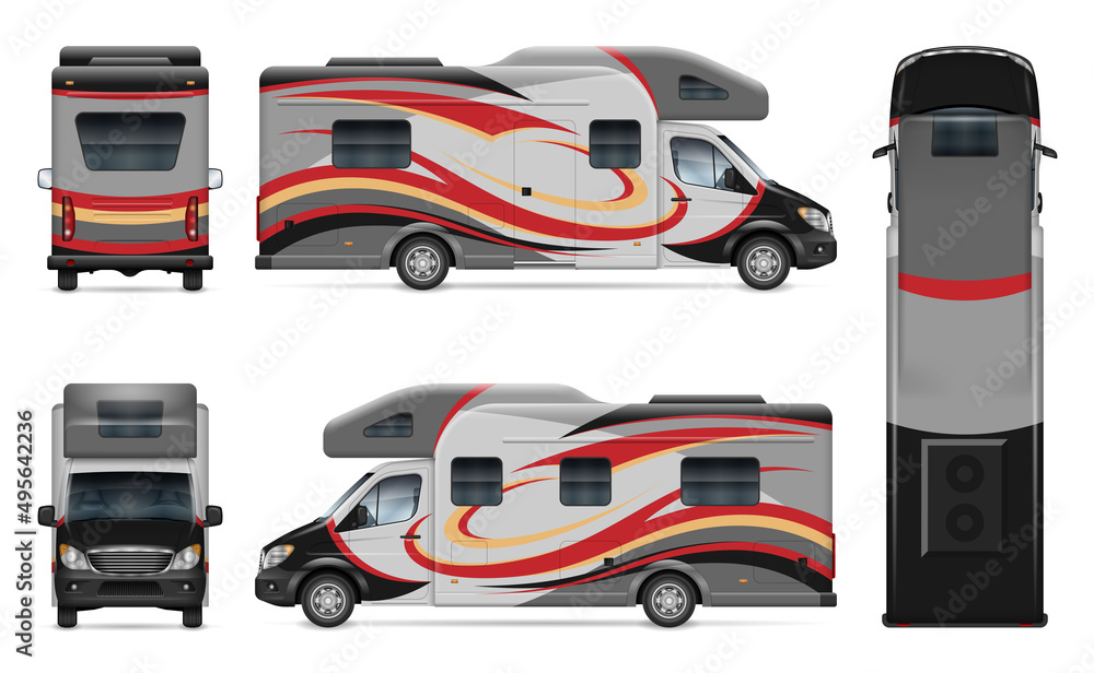RV motorhome vector mockup on white for vehicle branding, corporate ...