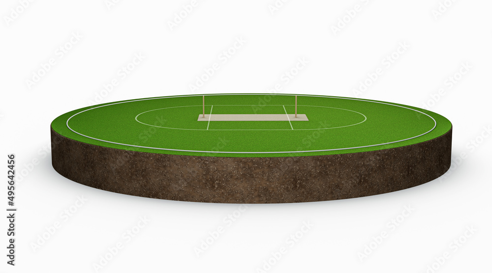 3d illustration of a cricket ground with a cricket field in its center ...