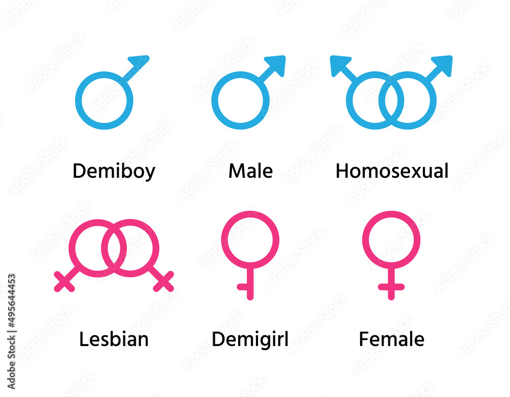 Gender symbols. Set orientation outline signs. Male and female blue and ...