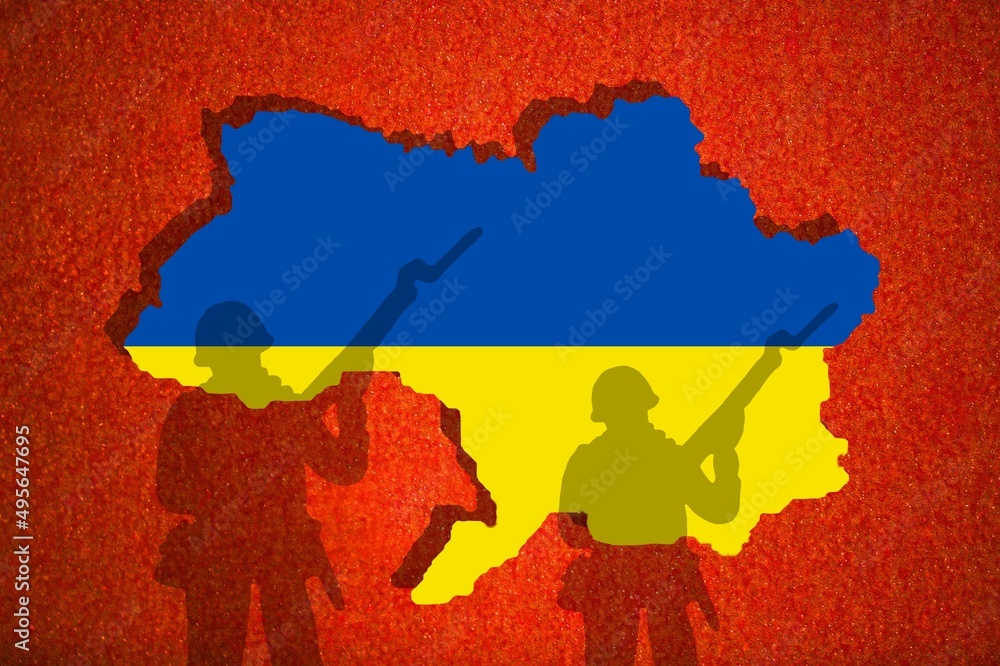 Military occupation of Ukraine by Russia concept. Flag of Ukraine ...