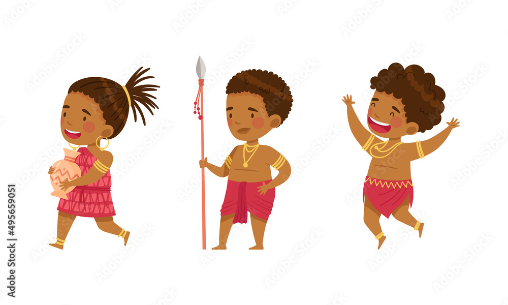 Native American kids set. Native indians people in traditional clothes ...