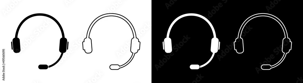 Headset of call center. Headphone with microphone. Line icon for ...