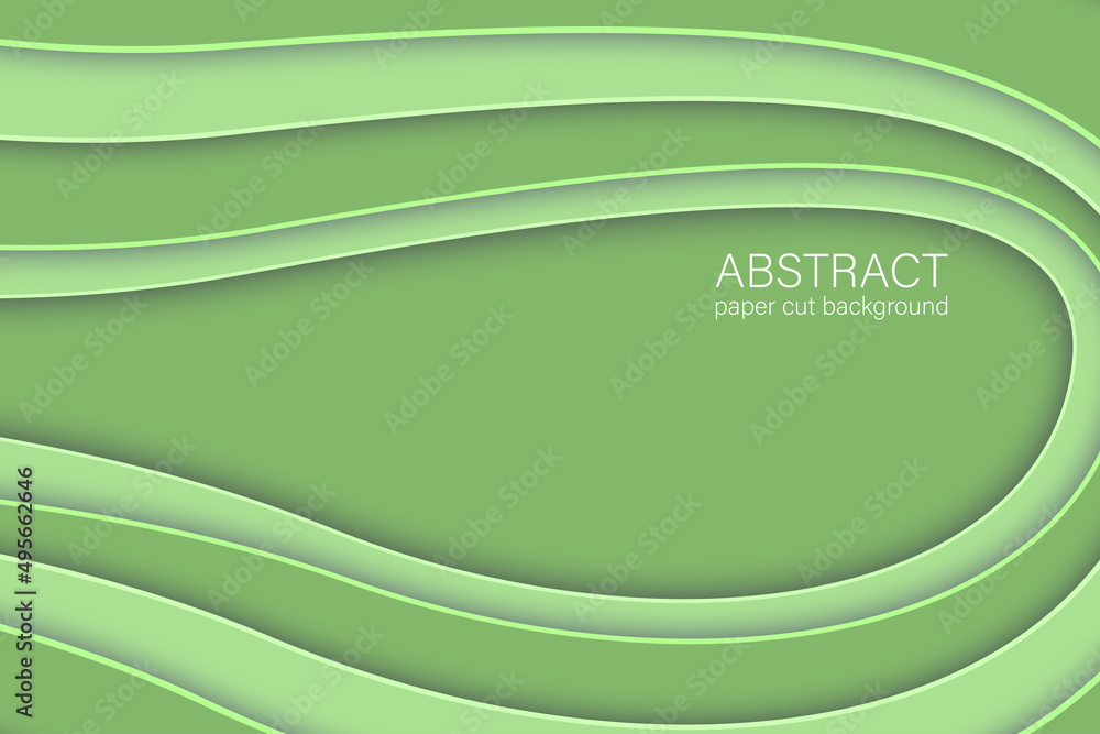 3d paper cut background with abstract shapes in pistachio color ...
