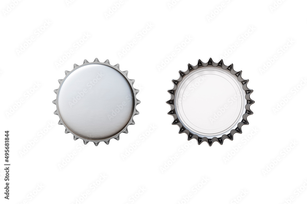Realistic beer or lemonade bottle cap mockup isolated on white ...