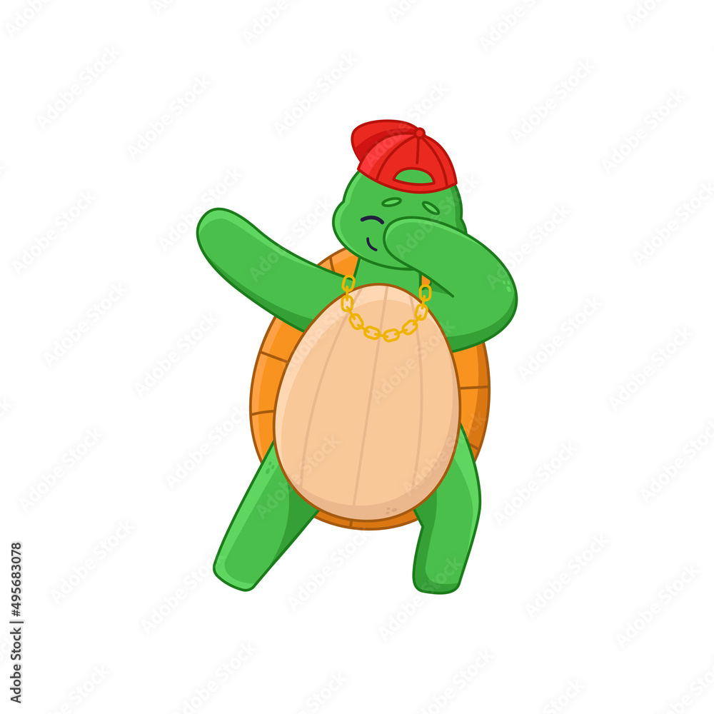 Funny turtle cartoon character with cap and gold chain sticker. Cute ...