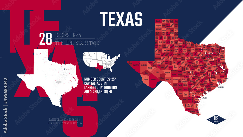 28 of 50 states of the United States, divided into counties with ...