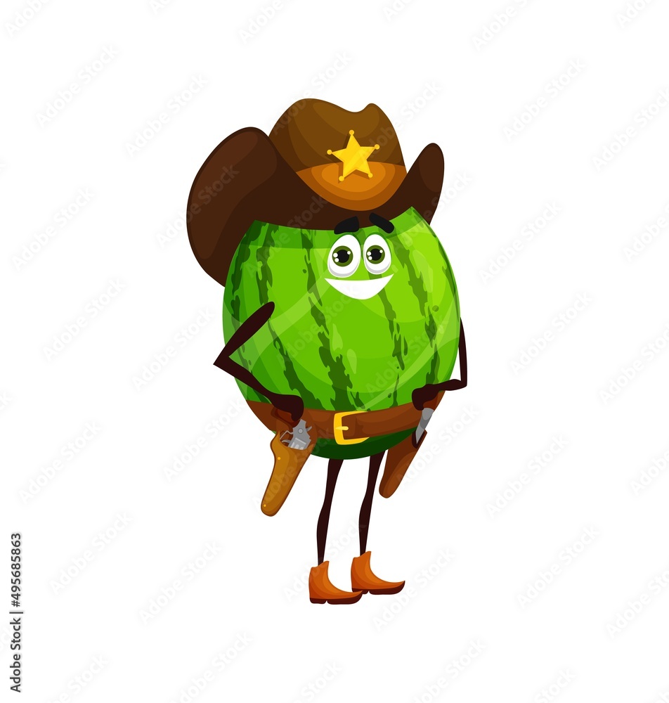 Cartoon sheriff watermelon character. Funny fruit character in cowboy ...