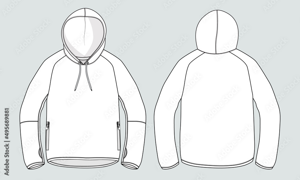 Hoodie Technical Fashion flat sketch vector illustration template front ...