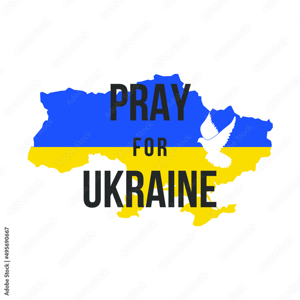 Pray for ukrain - dove of peace in map of Ukraine with flag ukraine ...