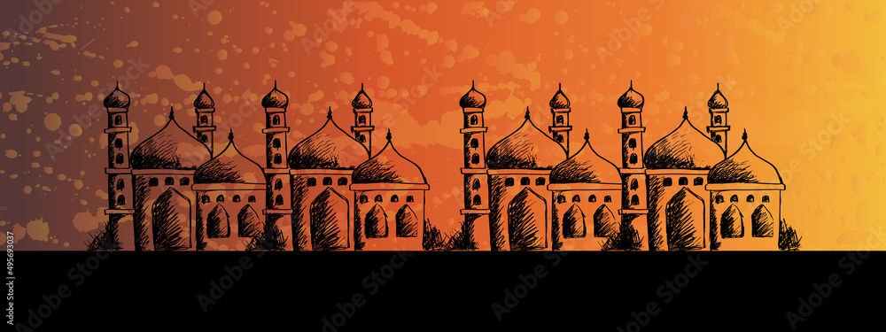 Islamic banner with silhouette mosque design Stock Vector | Adobe Stock