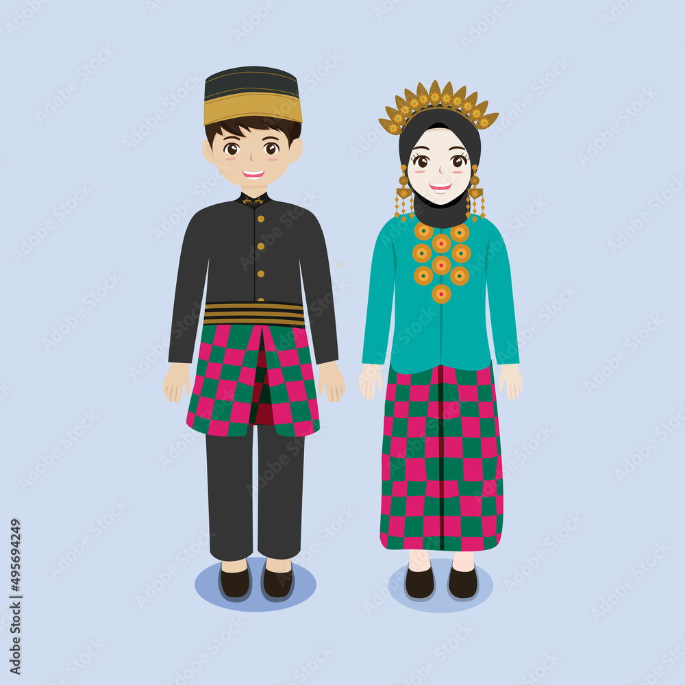 Indonesian couple wearing Sulawesi traditional costume vector ...