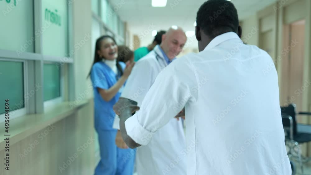 Doctors, nurses and patients jump dancing in the hospital Stock Video ...