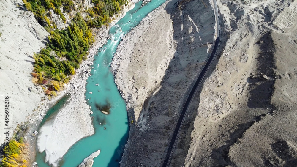 River flowing in Hunza Valley in the northern part of the Gilgit ...