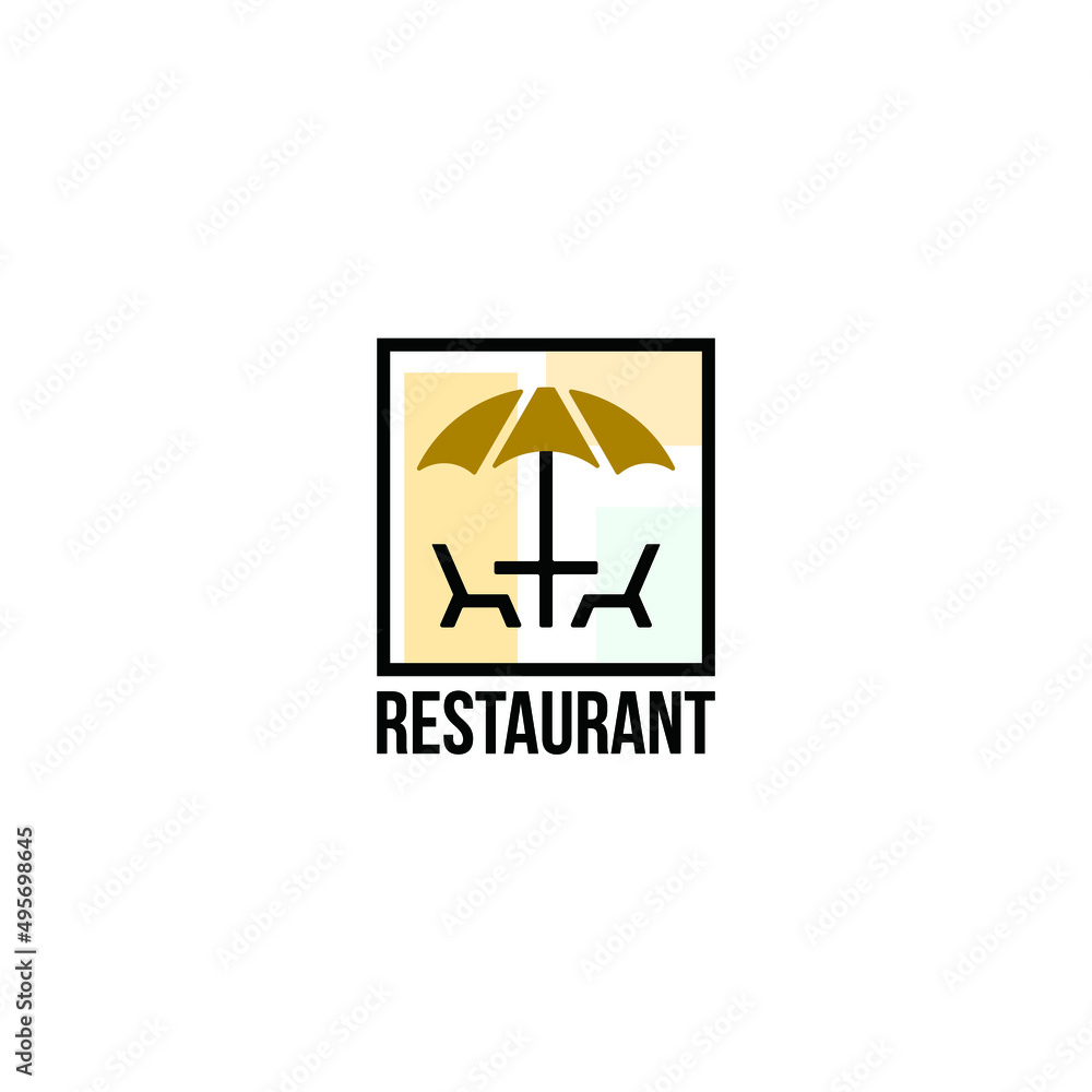 restaurant logo with umbrella and chairs icon graphic for brand ...