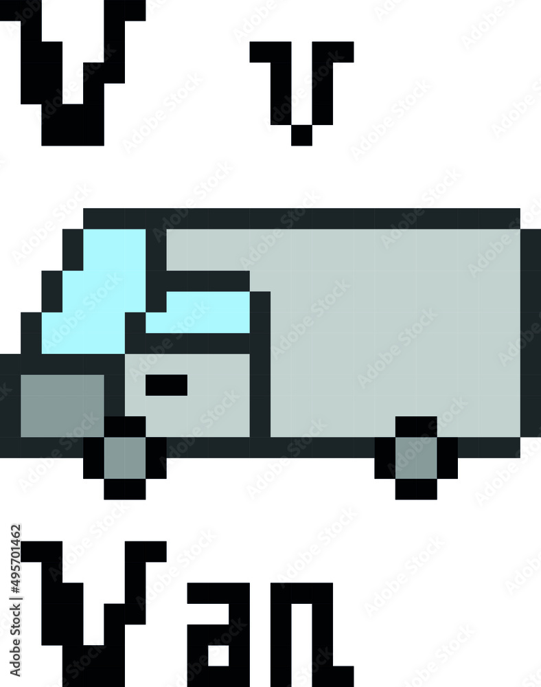 V is for Van Alphabet pixel art vector illustration. alphabet chart ...