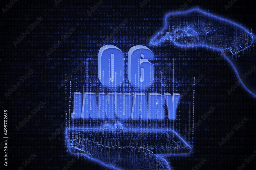 January 6th. A hand holding a phone with a calendar date on a ...