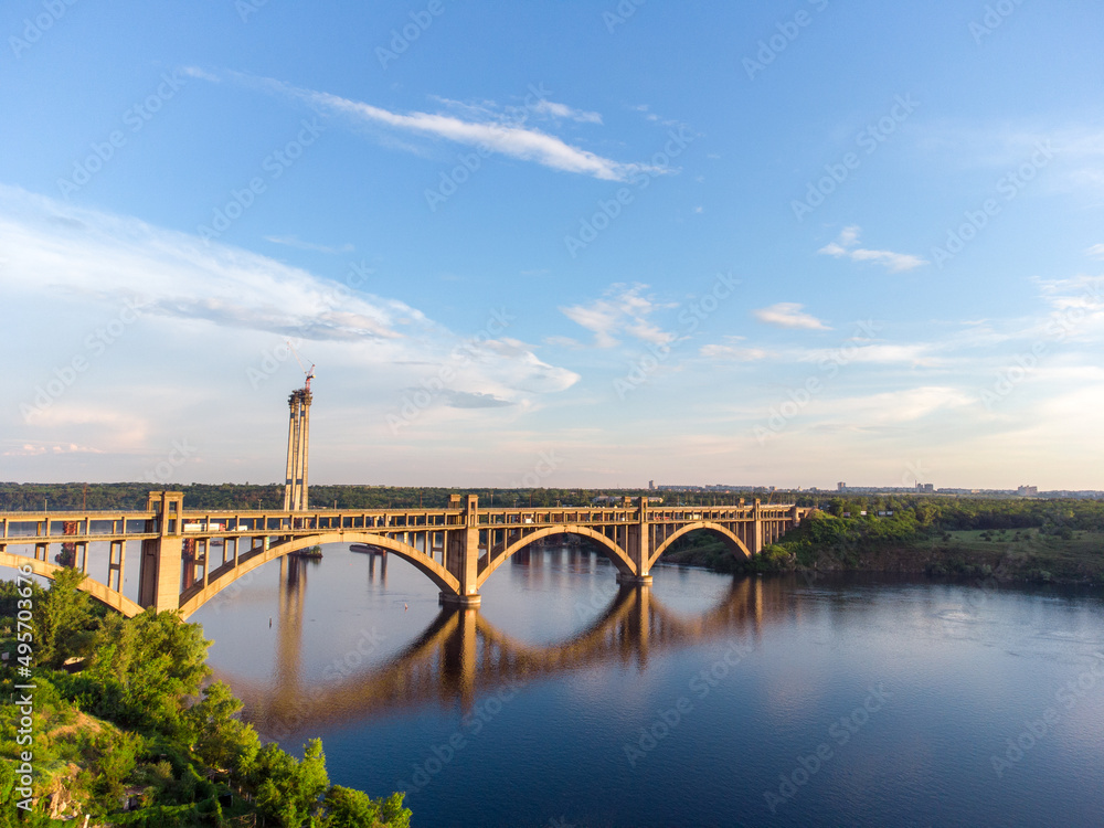 Preobrazhensky Bridge and Dnieper River in structure of suspension ...