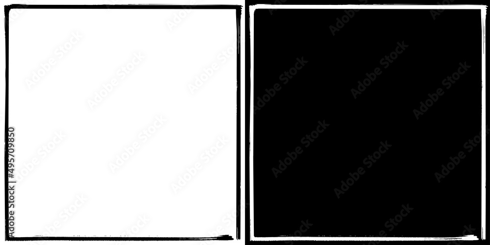 Hand drawn empty square frames. Grunge black Ink border on a white ...