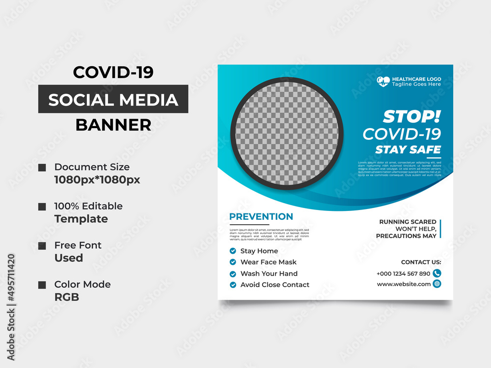 covid-19 prevention social media banner template design with an image ...
