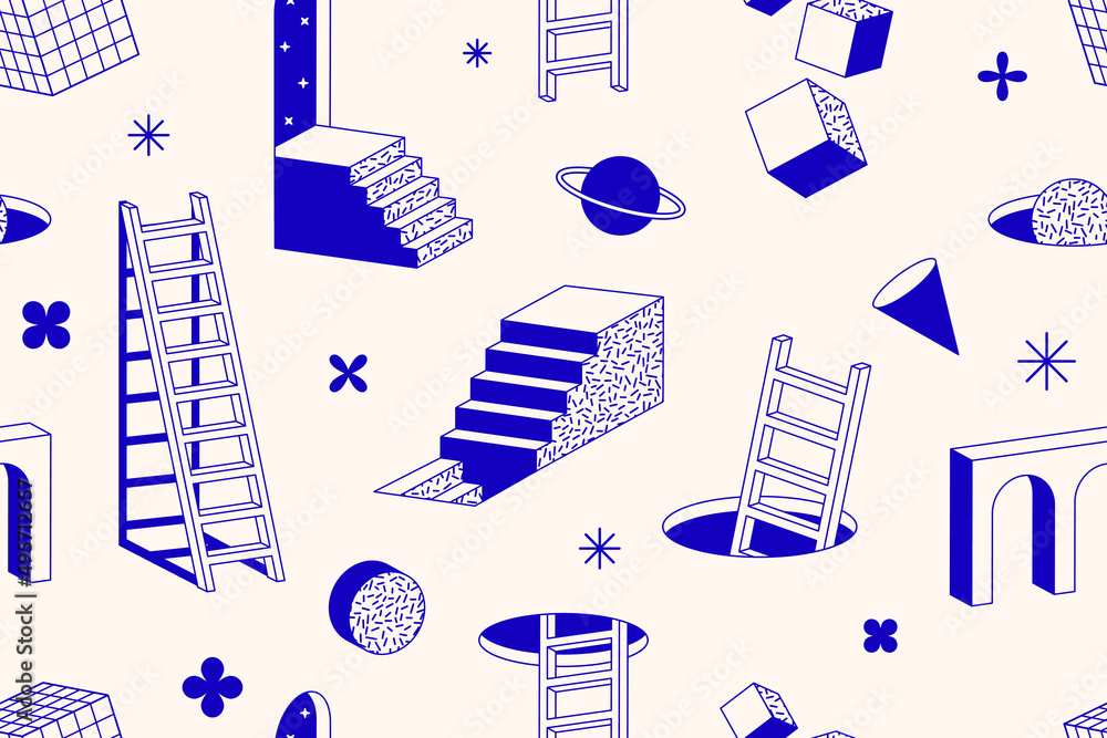 Surreal geometric shapes. Abstract vector elements and signs in trendy ...