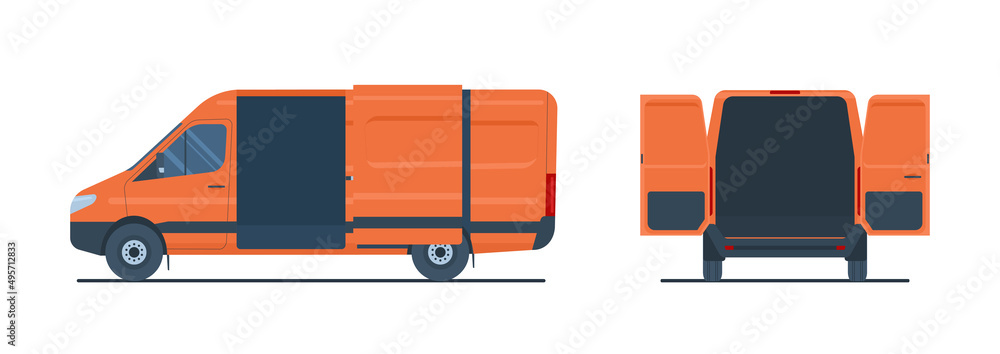 Сargo van with open cargo door. Сargo van with side view and back view ...