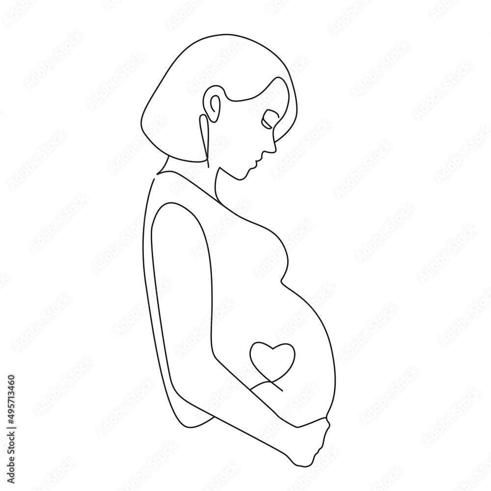 Line Art Pregnancy Minimalistic Illustration Vector Hand Drawn Woman